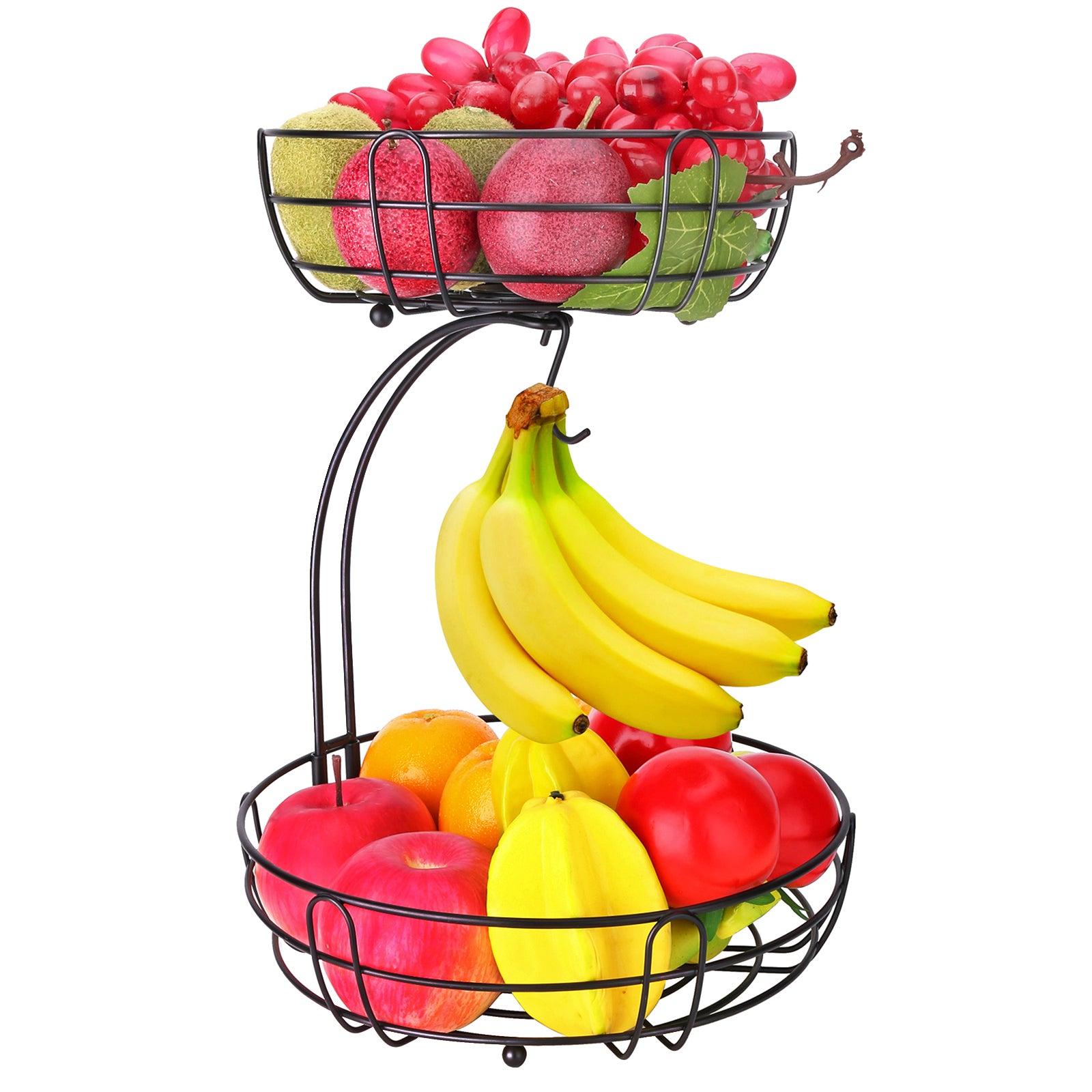 Fruit Basket for Kitchen Countertop, Black 2 Tier Fruits Holder Stand ...